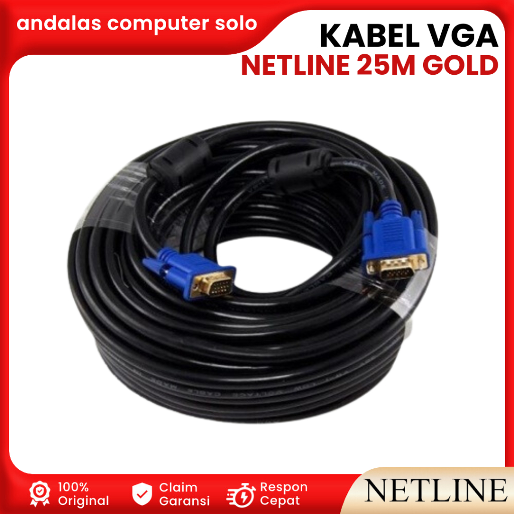 Jual Kabel VGA Monitor 25 Meter NETLINE Gold Plated Komputer Monitor Projecktor Proyektor ...