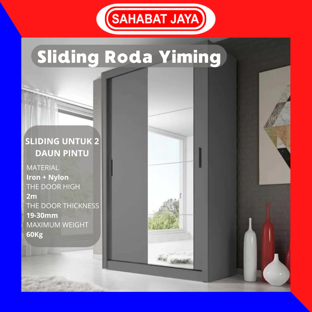 Jual Set Rel Roda Pintu Lemari Sliding Yiming untuk 2 Pintu 3 Pintu Rel Panjang 2 Meter 3 Meter ...