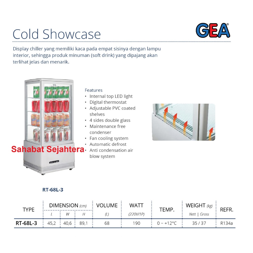 Jual GEA Cold Showcase RT-68L-3 Kabinet Display Pendingin Minuman Shoft Drink Botol & Kaleng ...