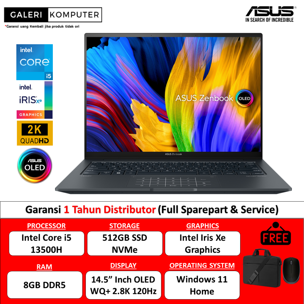 Jual Laptop Asus Zenbook 14X OLED Q410VA Intel i5 13500H 8GB 512GB SSD ...