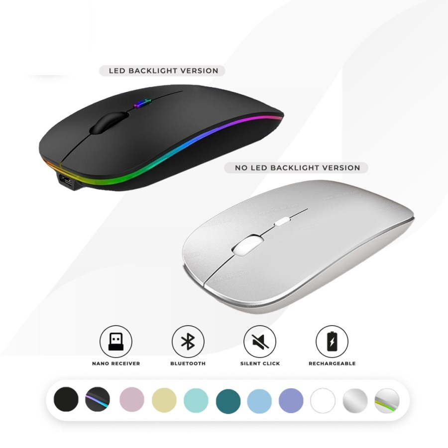 Jual Wireless Mouse Dual Mode USB Dongle and Bluetooth Thin Silent ...
