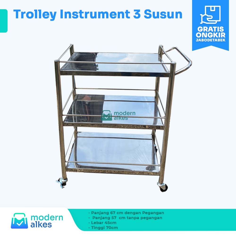 Jual Trolley Instrument 3 Rak Stainless Steel - Trolley Instrument 3 ...
