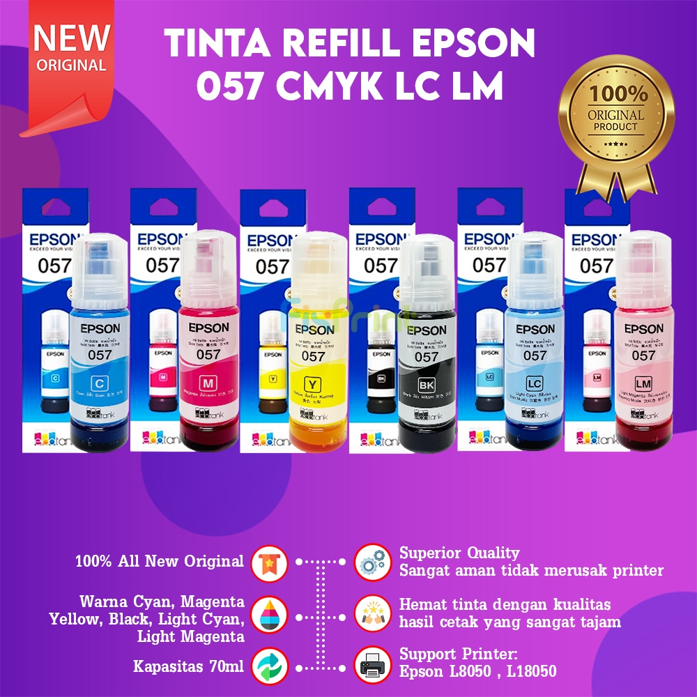 Jual Tinta Epson Original 057 Cyan Magenta Yellow Black LC LM CMYK LC ...