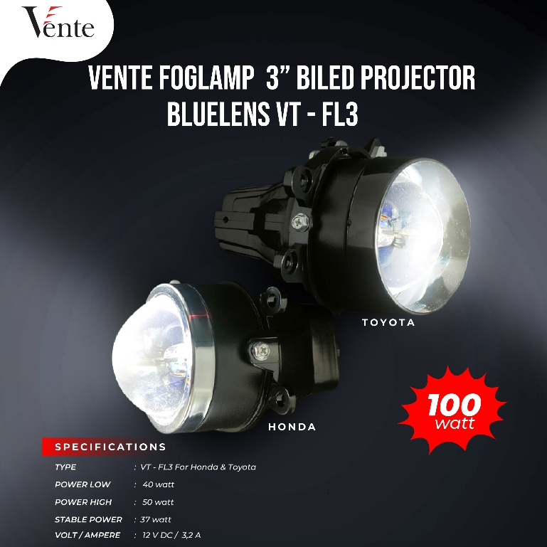 Jual VENTE - Foglamp 3 inch Biled Projector Honda & Toyota VT - FL3 | Shopee Indonesia