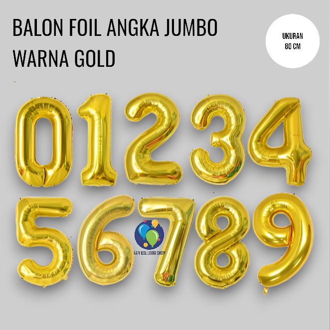 Jual Balon Angka Jumbo Gold / Balon Angka Gold 80 CM | Shopee Indonesia