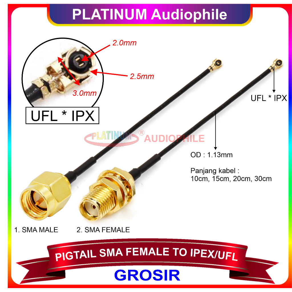 Jual Pigtail SMA Male Female to UFL IPX IPEX PI-11 12 Kabel Konektor RF ...