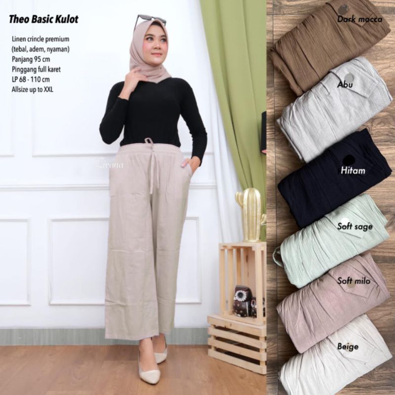 Jual Kulot Wanita Linen Crinkle - Theo Basic Kulot | Shopee Indonesia
