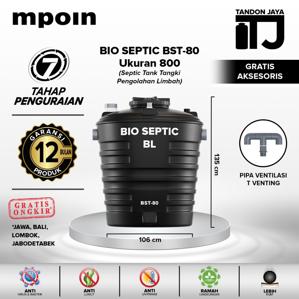 Jual SEPTIC TANK TANGKI PENGOLAHAN LIMBAH MPOIN BST-80 800 LITER ...