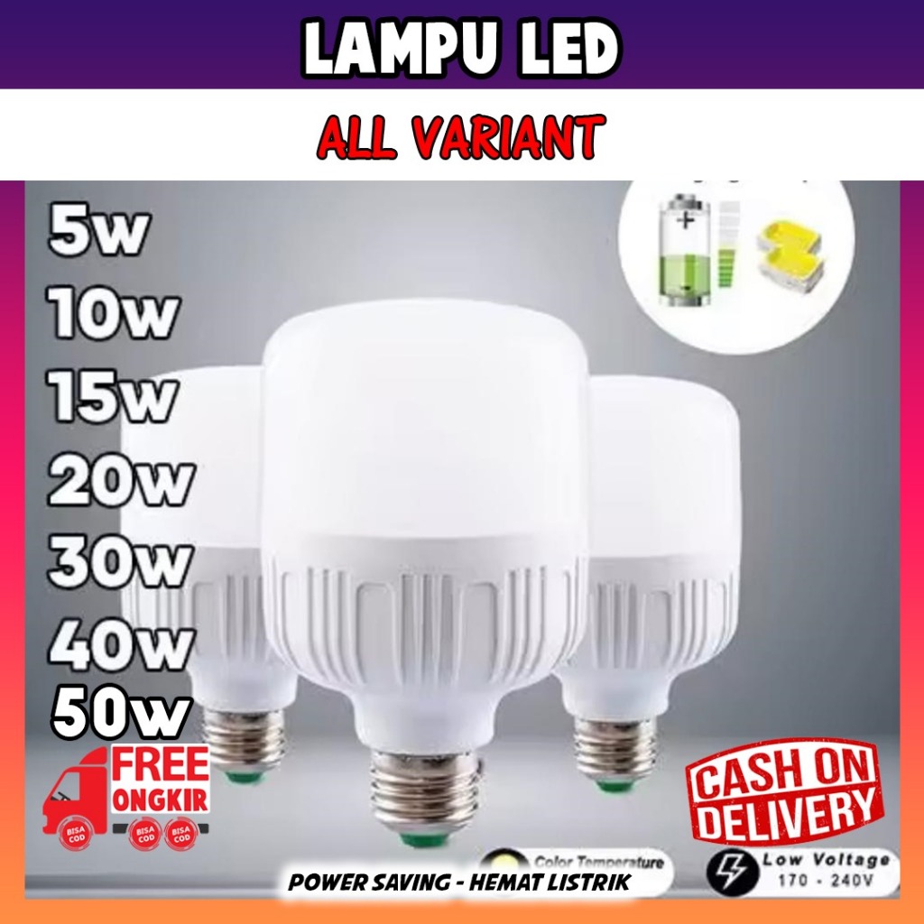 Jual Lampu led jumbo T-BULB 50W 40W 30W 20W 15W 10W 5watt dst hemat energi murah super terang ...