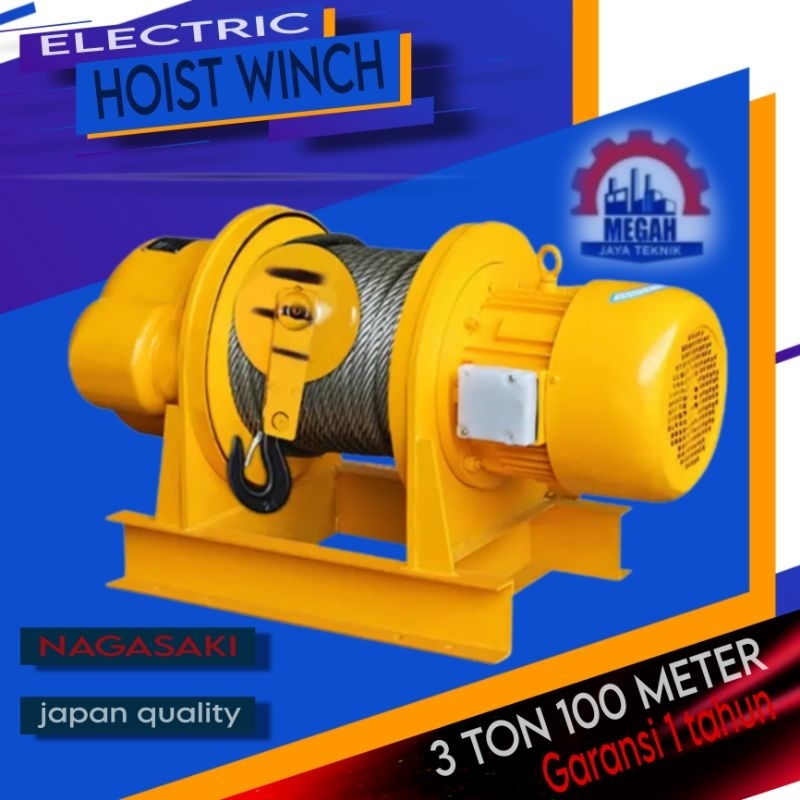 Jual ELECTRIC HOIST WINCH KAPASITAS 3 TON SELING 100 METER 380V / 3 ...