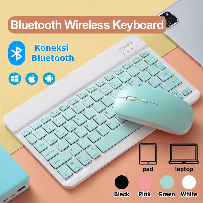 Jual Wireless Bluetooth Keyboard Mouse Combo USB Office Silent ipad ...