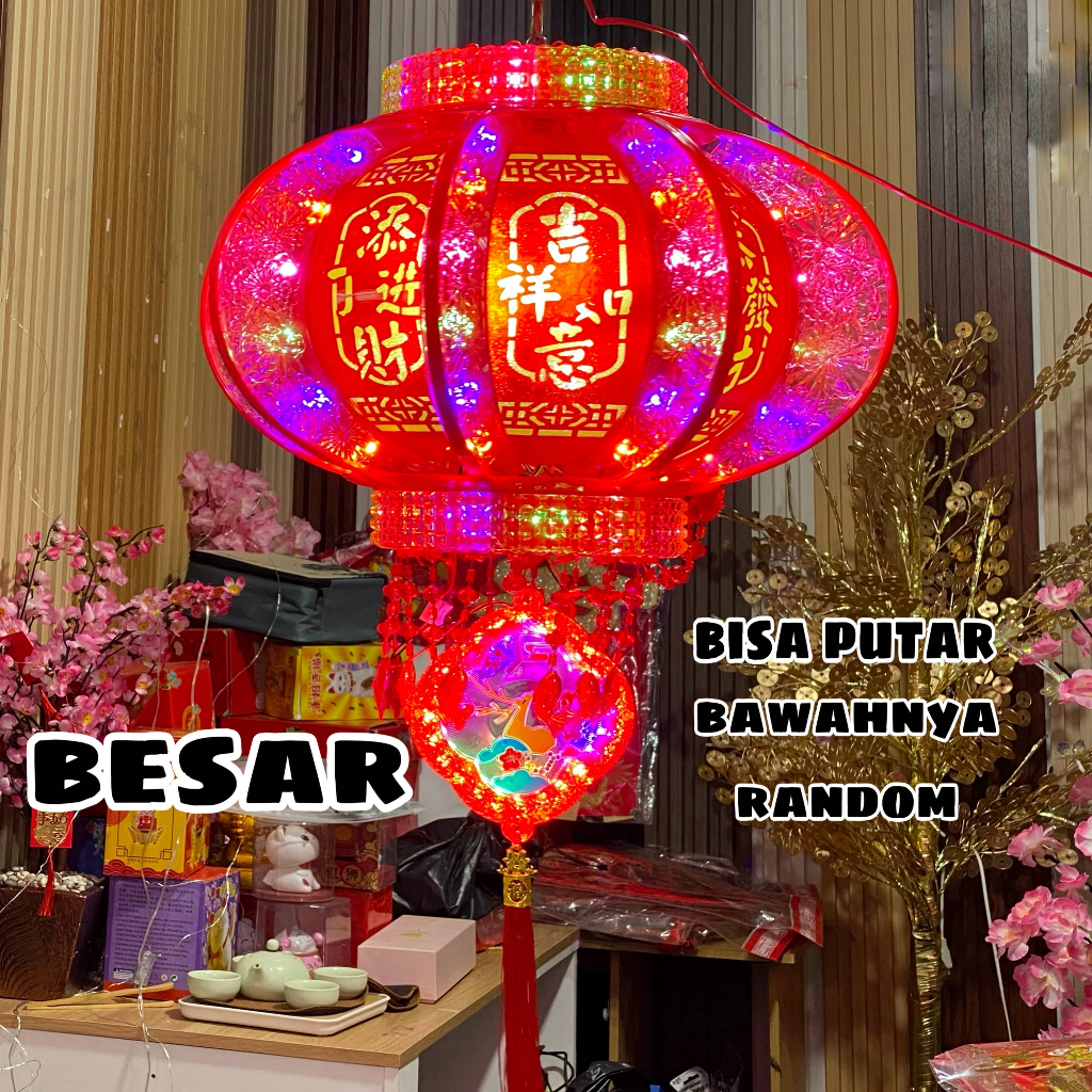 Jual Lampion Lampu Imlek Besar Listrik LED Bisa Putar 360 Derajat / Red ...
