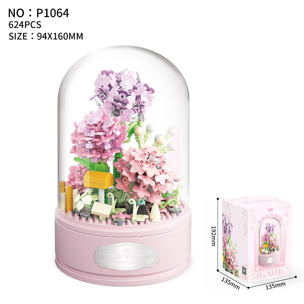 Jual Rose Bricks Blok bangunan Kotak Musik DIY Flower Block Balok Susun ...