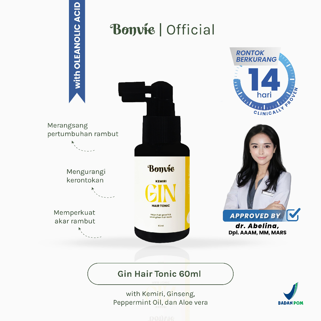 Jual Bonvie Anti Hairfall Kemiri Gin Hair Tonic (60ml) with Oleanolic ...