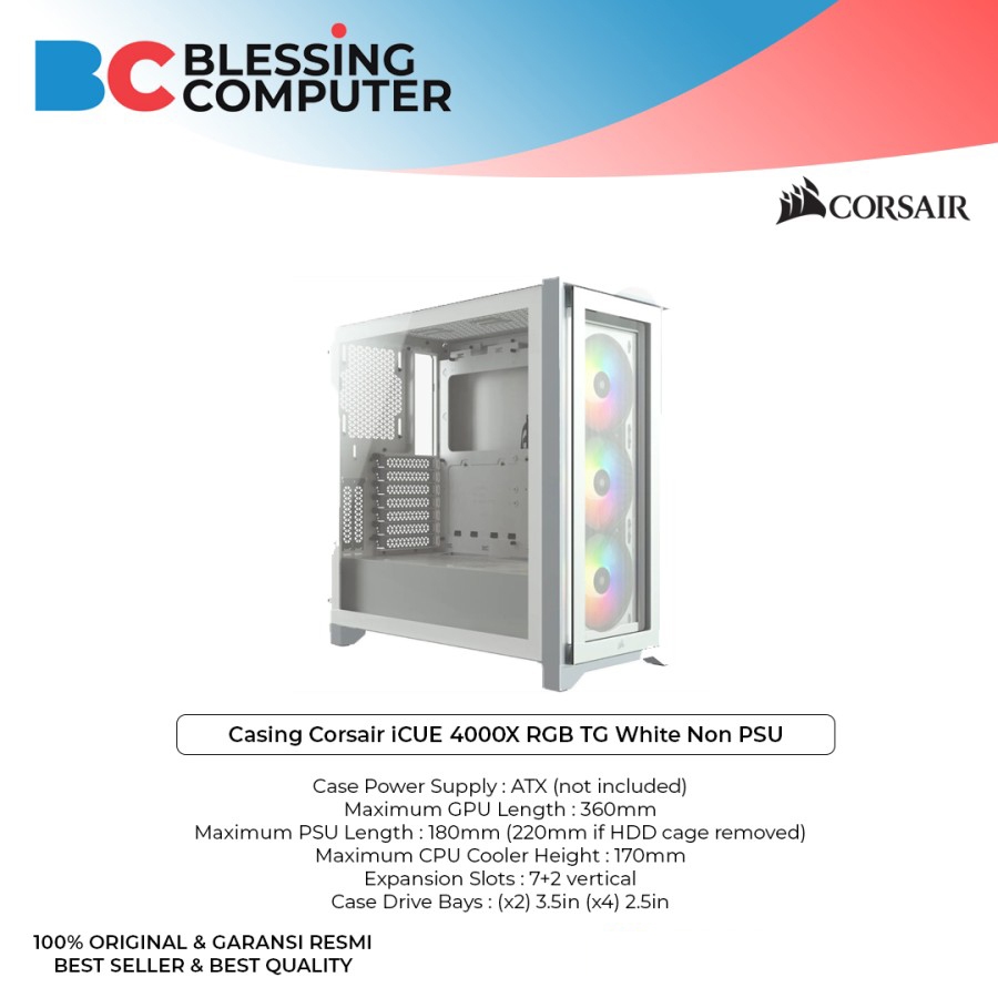 Jual Casing Corsair iCUE 4000X RGB TG White Non PSU CC-9011205-WW ...