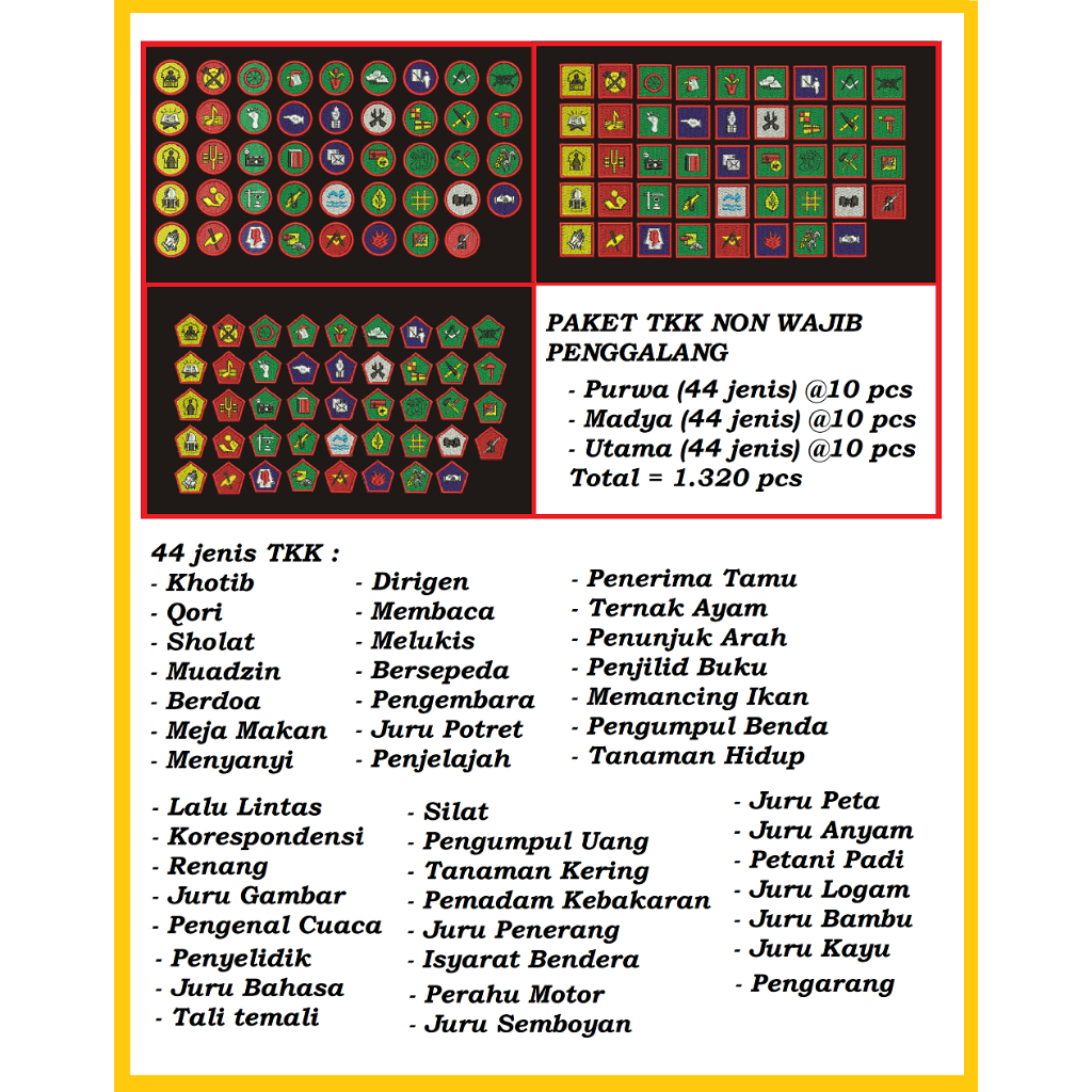 Jual Paket TKK Penggalang Non Wajib (Purwa, Madya, Utama) 44 jenis TKK masing" 10 pcs | Shopee ...