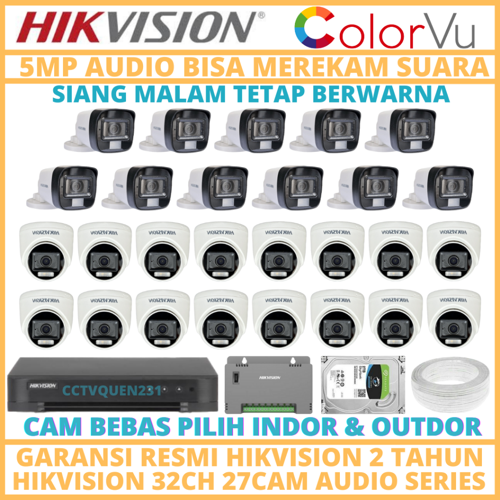 Jual Paket cctv hikvision colorvu 5mp 32 channel 27 kamera turbo hd ...