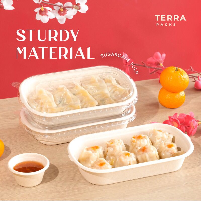 Jual Terra Bagasse Oval 500 ML Bento Paper Food Lunch Box Kekinian Clear Transparan Lid Sekat ...