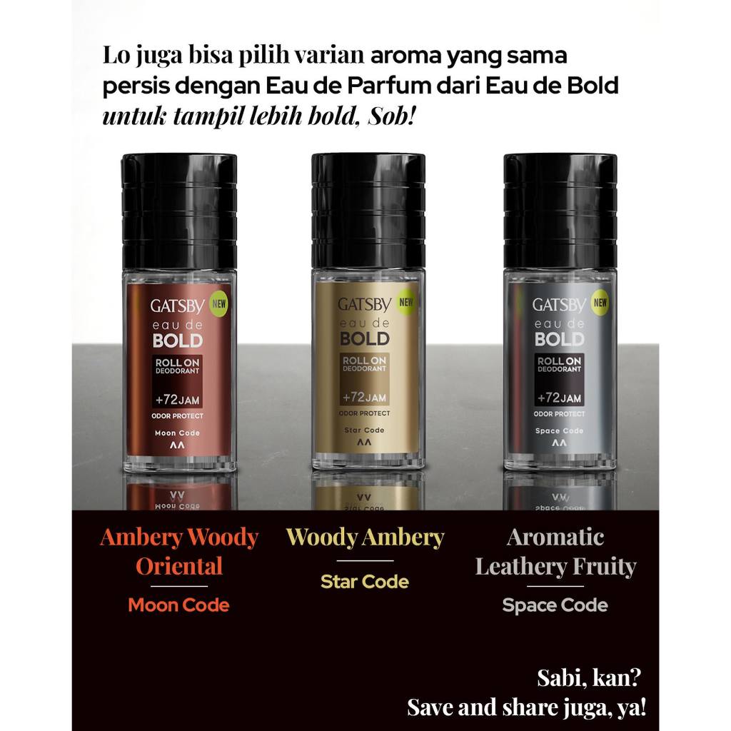 Jual GATSBY Eau De Bold Roll On Deodorant 50 ML - 72H Odor Protect Anti ...