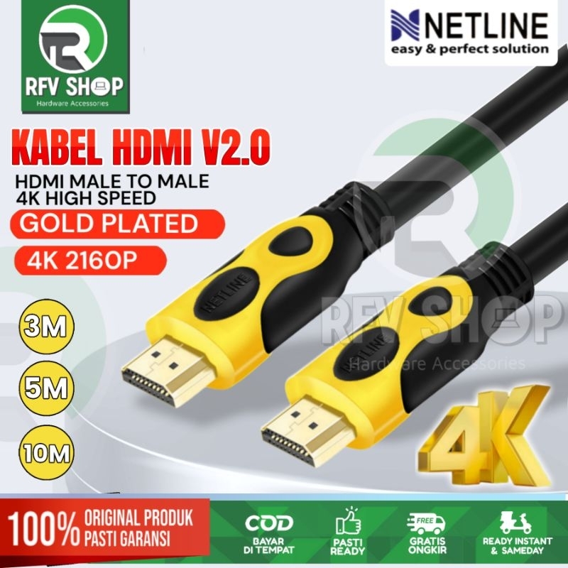Jual NETLINE Kabel HDMI TEMBAGA Male to Male V2.0 Support 4K UHD 5 / 10 ...