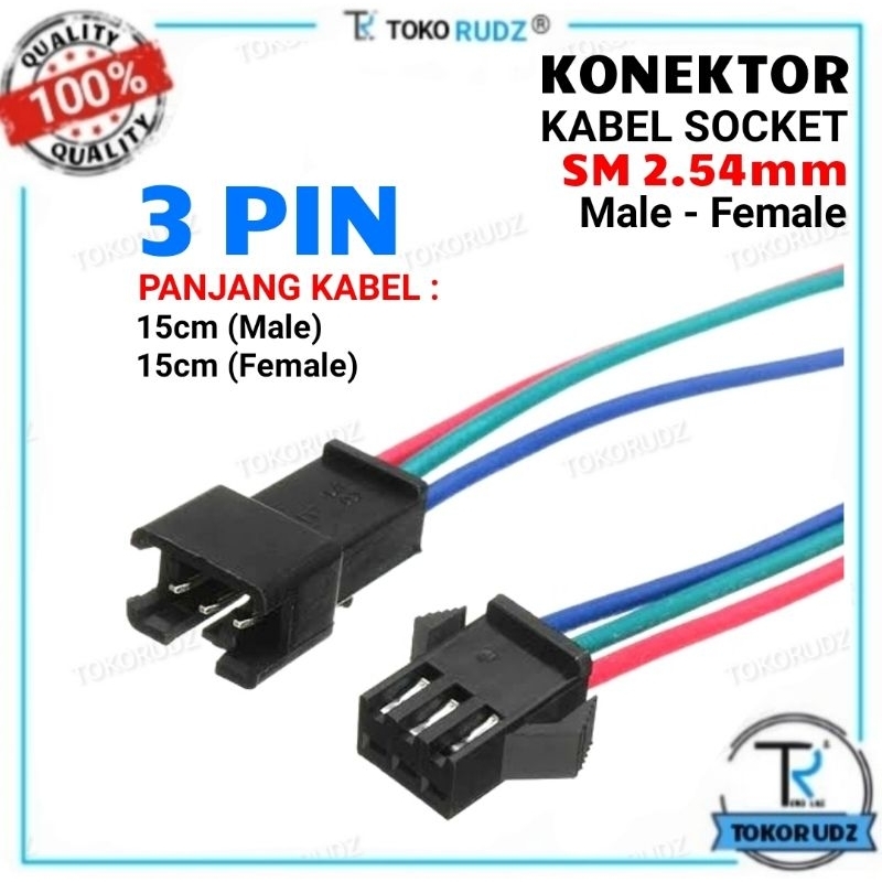 Jual Konektor Kabel Soket 3 Pin LED SM DC Socket Sambungan Kabel 3P Male Female Sepasang ...