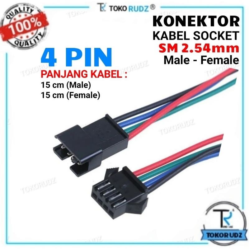 Jual Konektor Kabel Soket 4 Pin LED SM DC Socket Sambungan Kabel 4P Male Female Sepasang ...