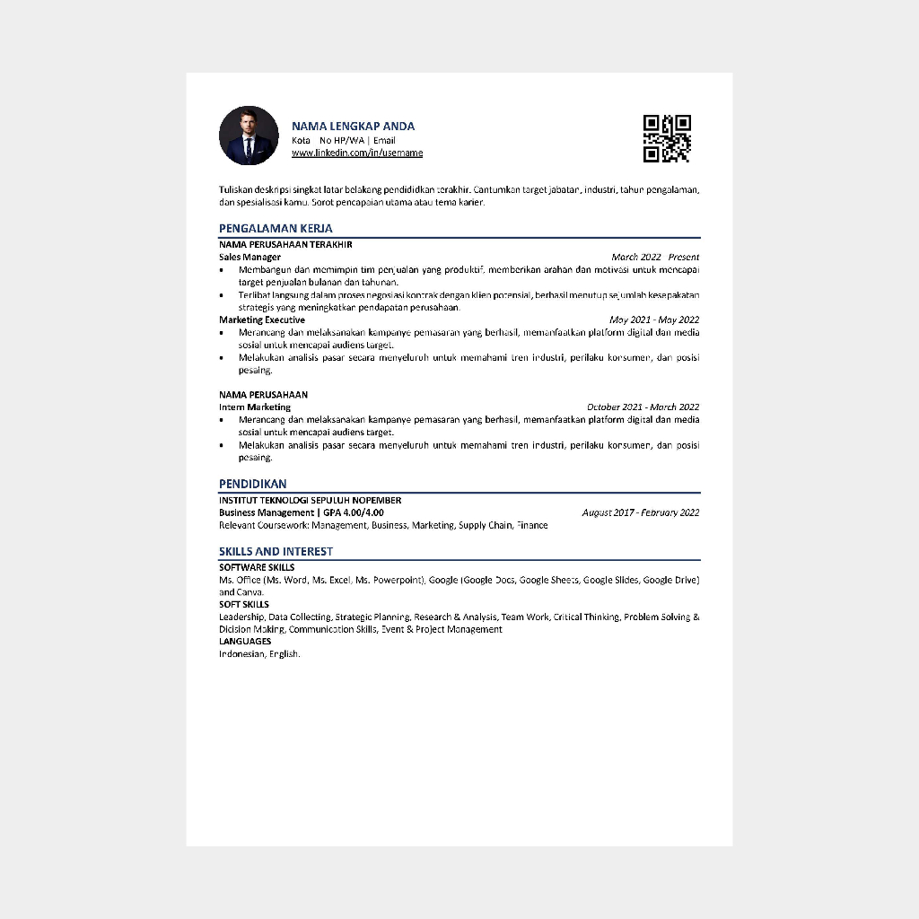 Jual CV ATS (Applicant Tracking System) with QR Code Indonesia/English ...