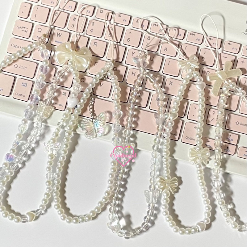 Jual Phone strap pearl series | Phone strap white series | Lanyard hp ...