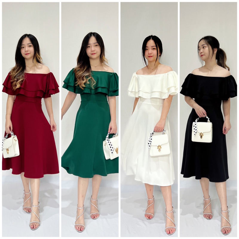 Jual 4PCS Joey Midi Dress Sabrina Simple Polos Dress Kondangan @112 ...