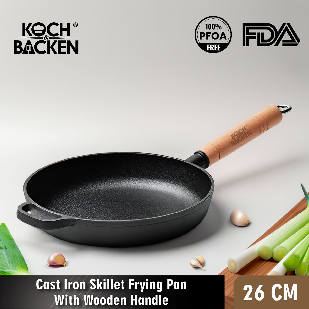 Jual KOCH&BACKEN Cast Iron Fry Pan 26 cm Wooden Handle - Panci Wajan ...