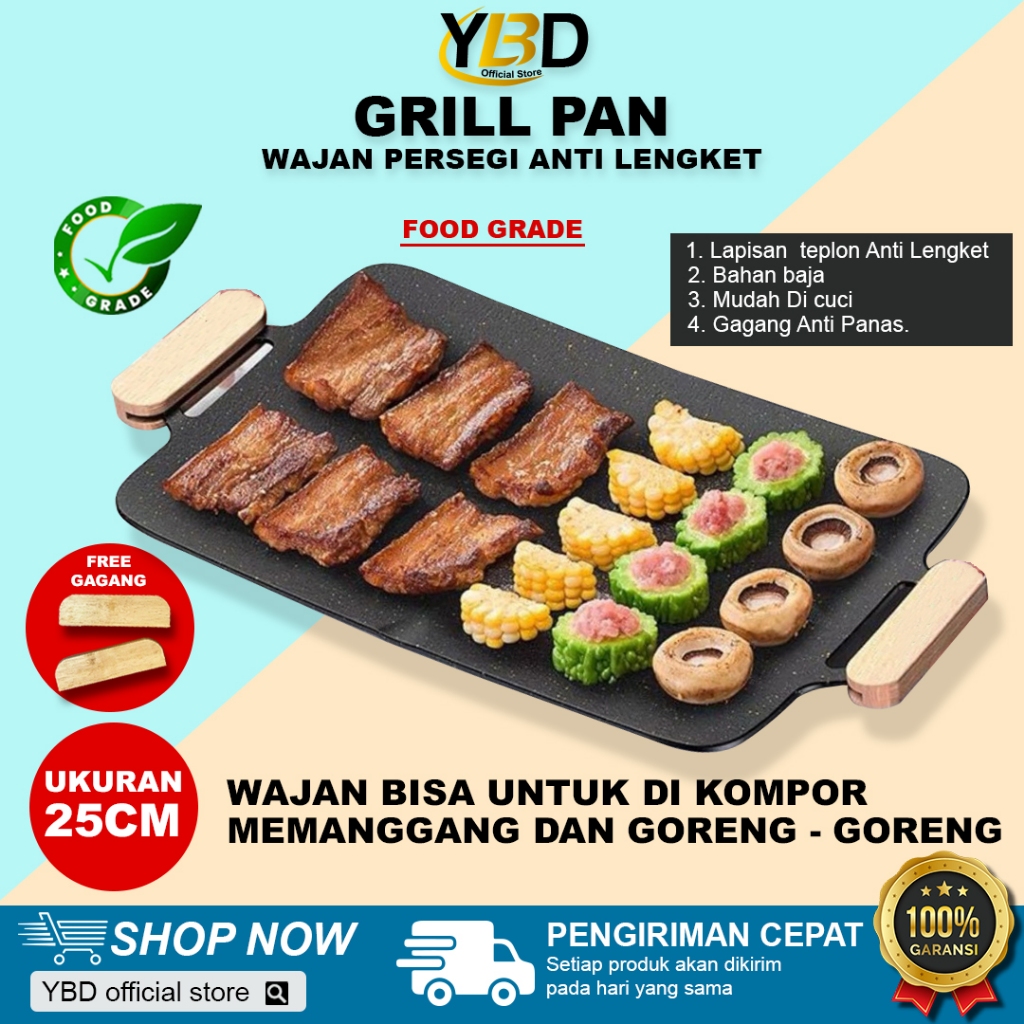 Jual Grill Pan BBQ Persegi Ukuran 25cm / Wajan Grill Anti Lengket ...