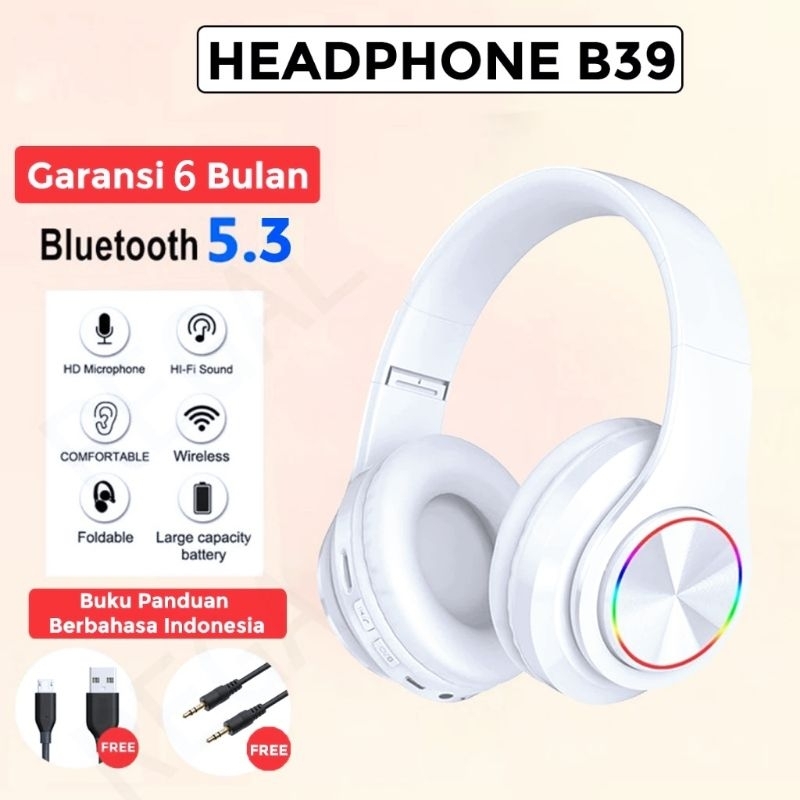 Jual Headphone Bluetooth B39 Wireless Headset LED Stereo HiFi Bass Music | Shopee Indonesia