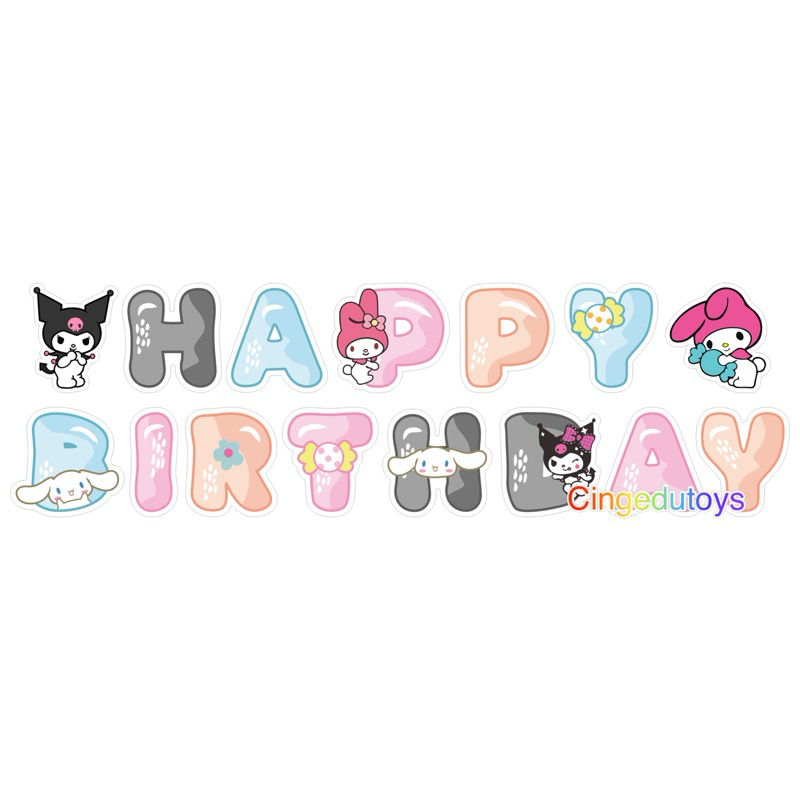 Jual Banner / cake topper Happy Birthday kartu undangan karakter kuromi ...