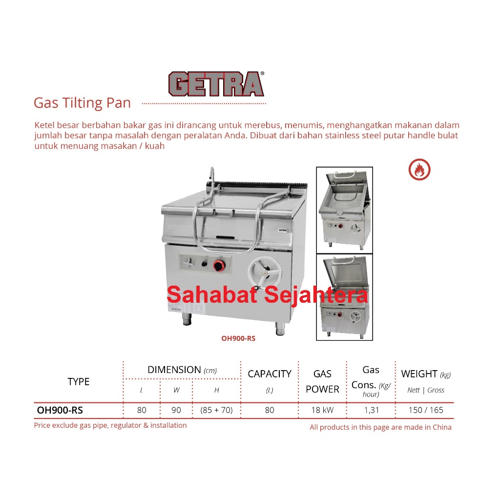 Jual GETRA Gas Tilting Pan OH900-RS Mesin Perebus / Penumis ...