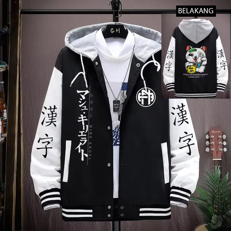 Jual Jaket Baseball Varsity Pria Kucing Neko Full Hoodie / Jaket Varsity Pria Wanita Vintage New ...
