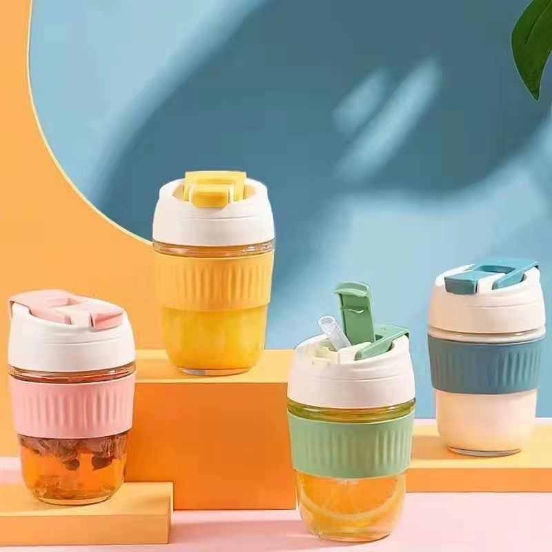 Jual tumbler glass cute botol minum kaca dengan dilapisi plastik botol ...