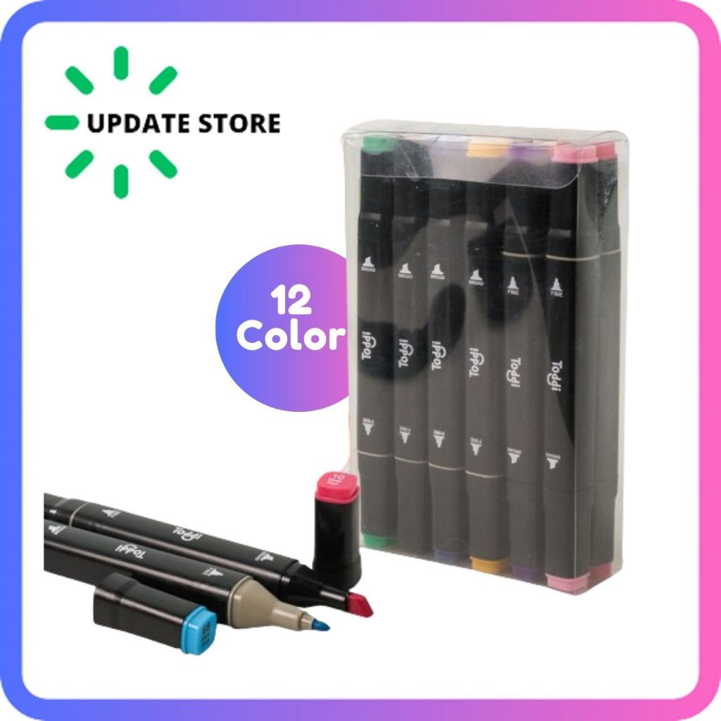 Jual Spidol Dual Side Art Sketch Marker Drawing Set 12 Color - T12 ...