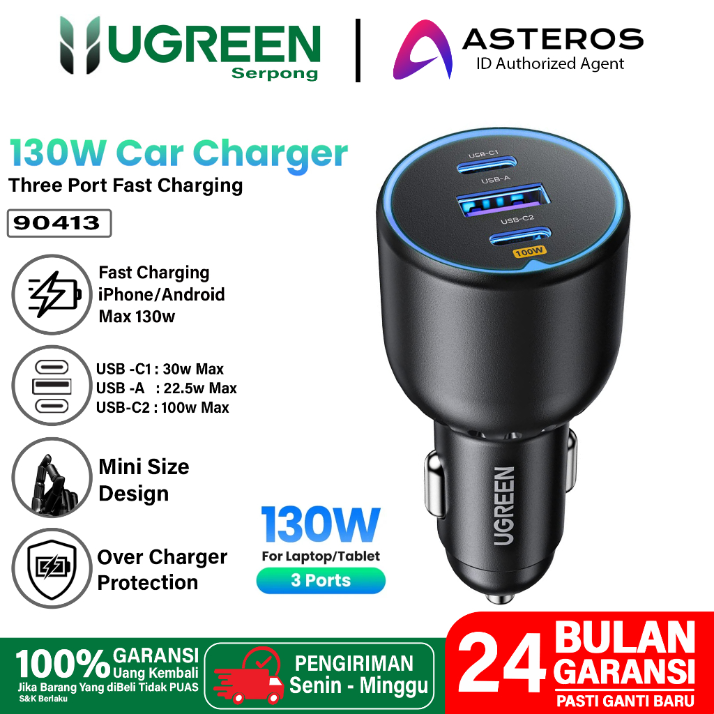 Jual UGREEN Car Charger Mobil Fast Charging USB A + Type C PD QC 3.0 ...