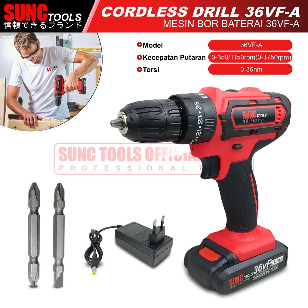 Jual SUNC TOOLS Cordless Drill Mesin Bor Baterai Bor Batere 36V 36VF ...