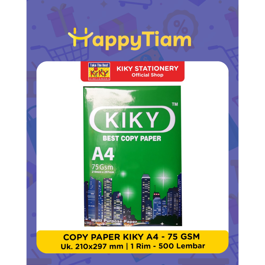Jual KERTAS A4 KIKY F4 COPY PAPER 1 RIM 500 LEMBAR 75 GSM FOTOCOPY ...