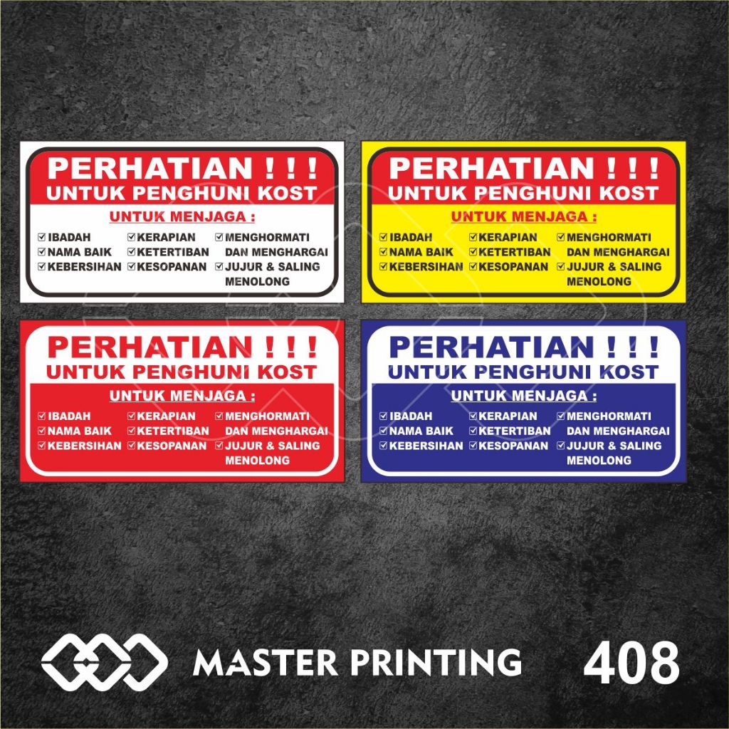 Jual 408 - Stiker Perhatian Untuk Penghuni Kost, Sticker Vinyl, Premium ...