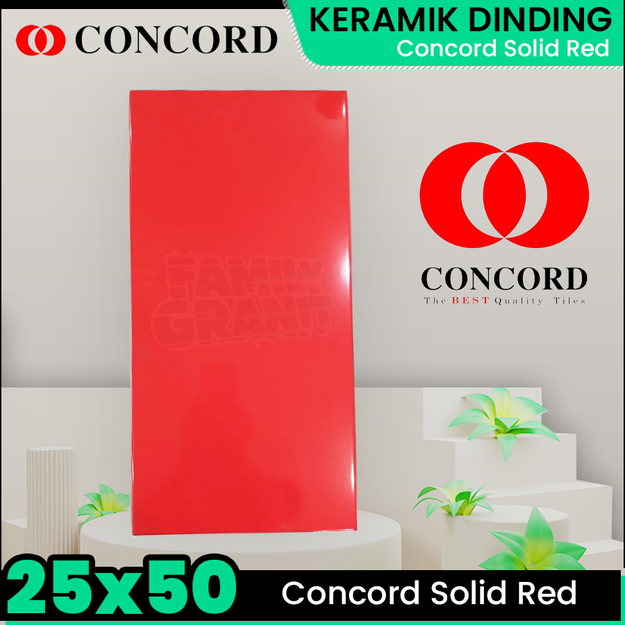Jual Keramik Dinding 25x50 Concord Element Solid Red Super Glossy KW1 ...
