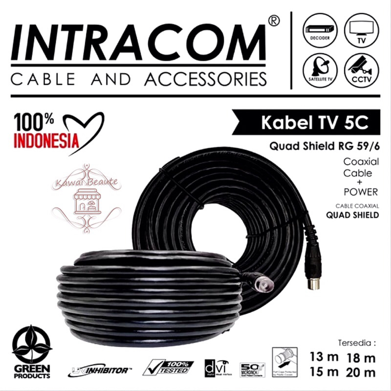 Jual Intracom Kabel Antena + Jek TV 5C 13 & 18 Meter / Coaxial Cable + Connector TV | Shopee ...