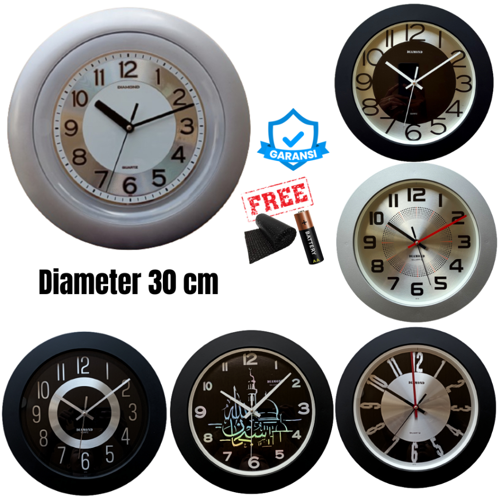 Jual Jam Dinding DIAMOND Step Movement Diameter Besar 30cm Mesin Quartz ...
