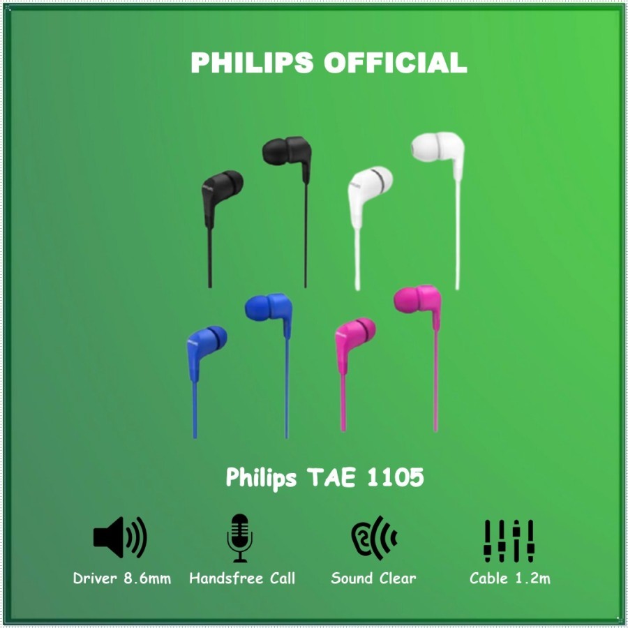 Jual Philips TAE1105 In-Ear Wired Headphones Earphone TAE 1105 | Shopee ...