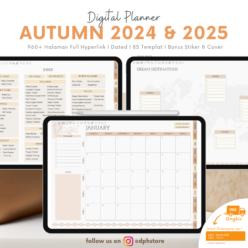 Jual AUTUMN Digital Planner Dated tahun 2024 & 2025 untuk iPad/Tablet ...