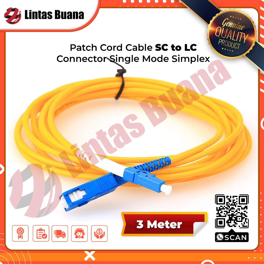 Jual Patch Cord Cable 3 Meter SC upc to LC upc Connector Single Mode simplex PAZ | Shopee Indonesia