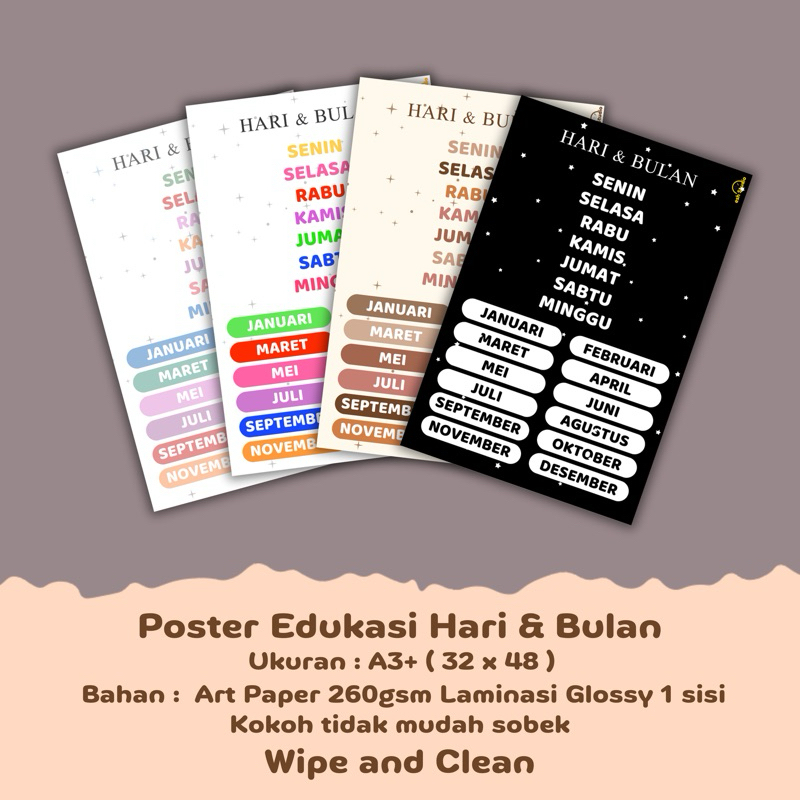Jual esh.Studio POSTER EDUKASI ANAK HARI DAN BULAN WIPE & CLEAN ...