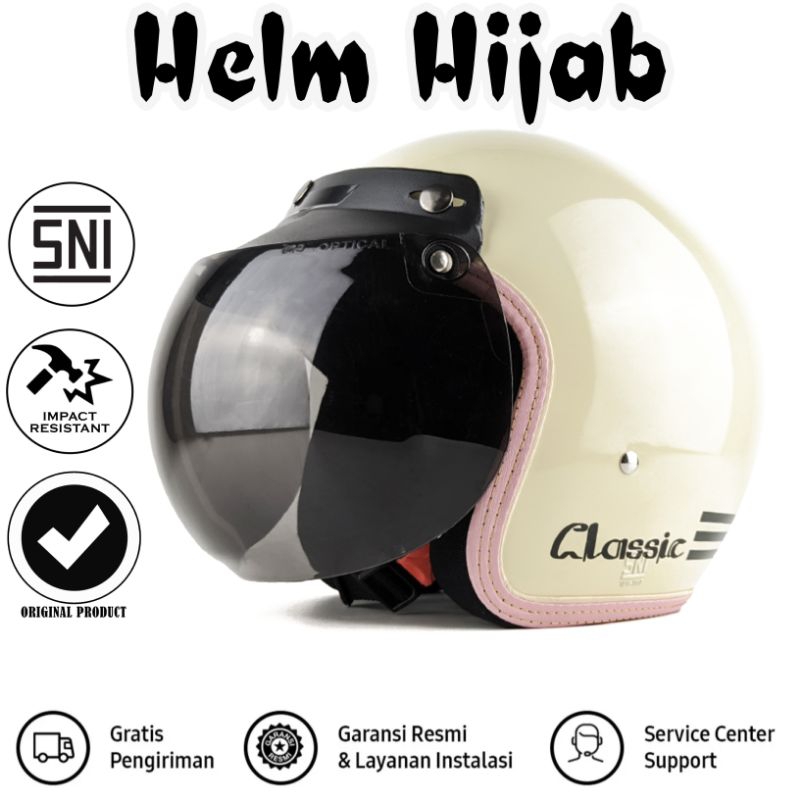 Jual Helm Bogo Wanita Dewasa Hijab Classic Lis Kulit Pink Original SNI ...