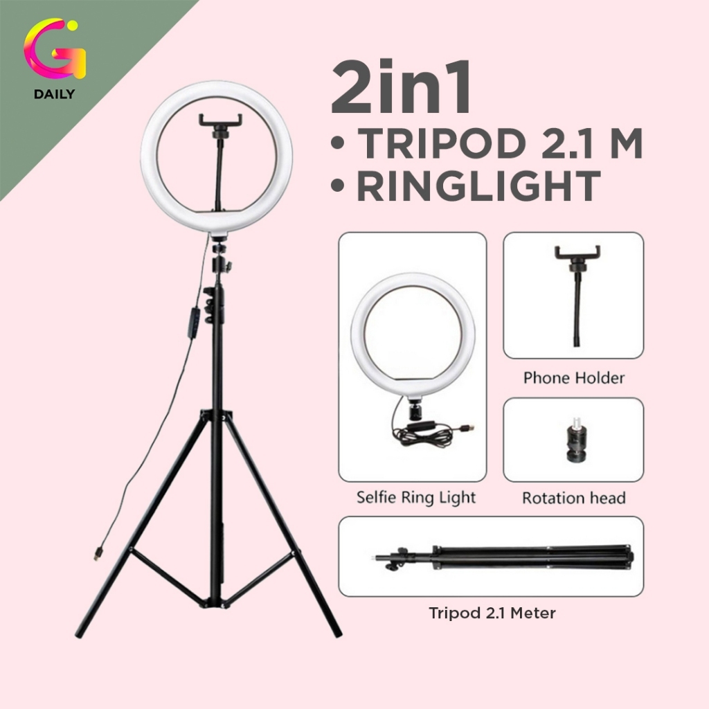Jual Paket Komplit Murah Ringlight 26CM / 33CM + TRIPOD 2.1 Meter Make ...